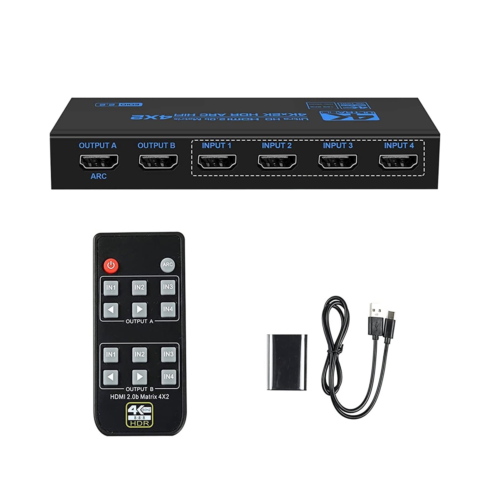 4K 60Hz HDMI Matrix 4x2 With Optical And 3.5mm Stereo Audio Out HDMI ...