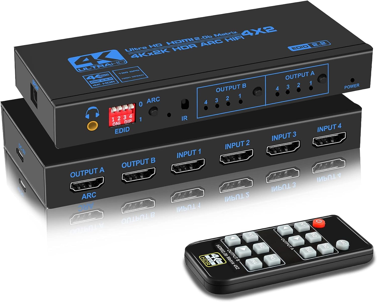 4K@60Hz HDMI Matrix Switch 4X2 with ARC, AUBEAMTO 4 in 2 Out Matrix HDMI Video Switcher Splitter ...