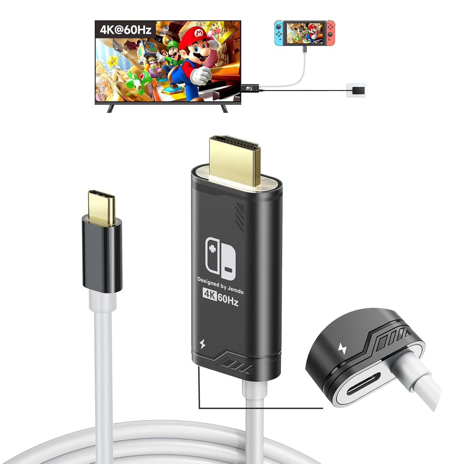4K@60Hz USB C to HDMI Cable for Nintendo Switch NS/OLED/Steam Deck/ROG Ally, 2m/6.6FT, Portable ...