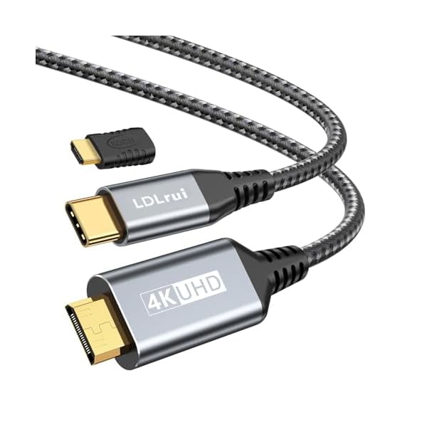 4K@60Hz USB C to Mini HDMI Cable 5Ft with Mini HDMI to HDMI Adapter ...