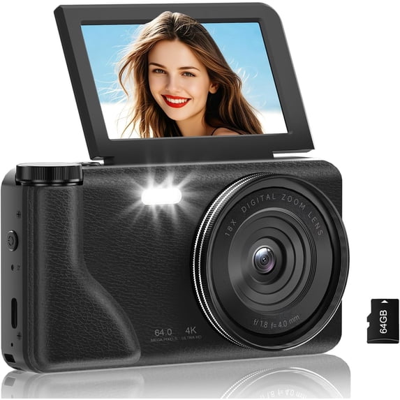 4K 64MP Digital Camera with 3" 180? Flip Screen, 2025 Autofocus ...