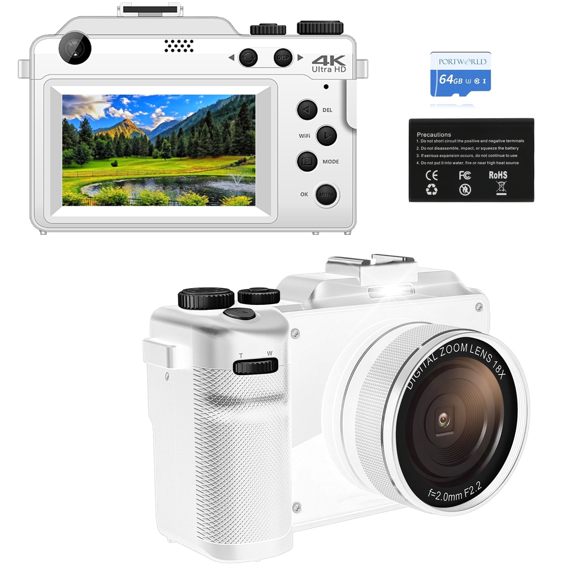 4K 64MP Digital Camera, Dual Lens, Vlog, 18x Digital Zoom, 3.0 Inch ...