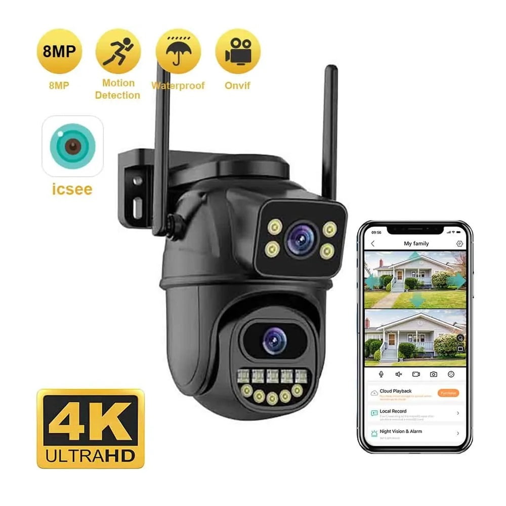 4K 6MP WiFi Surveillance Camera, Dual Lens, 4X Digital Zoom, AI Human ...