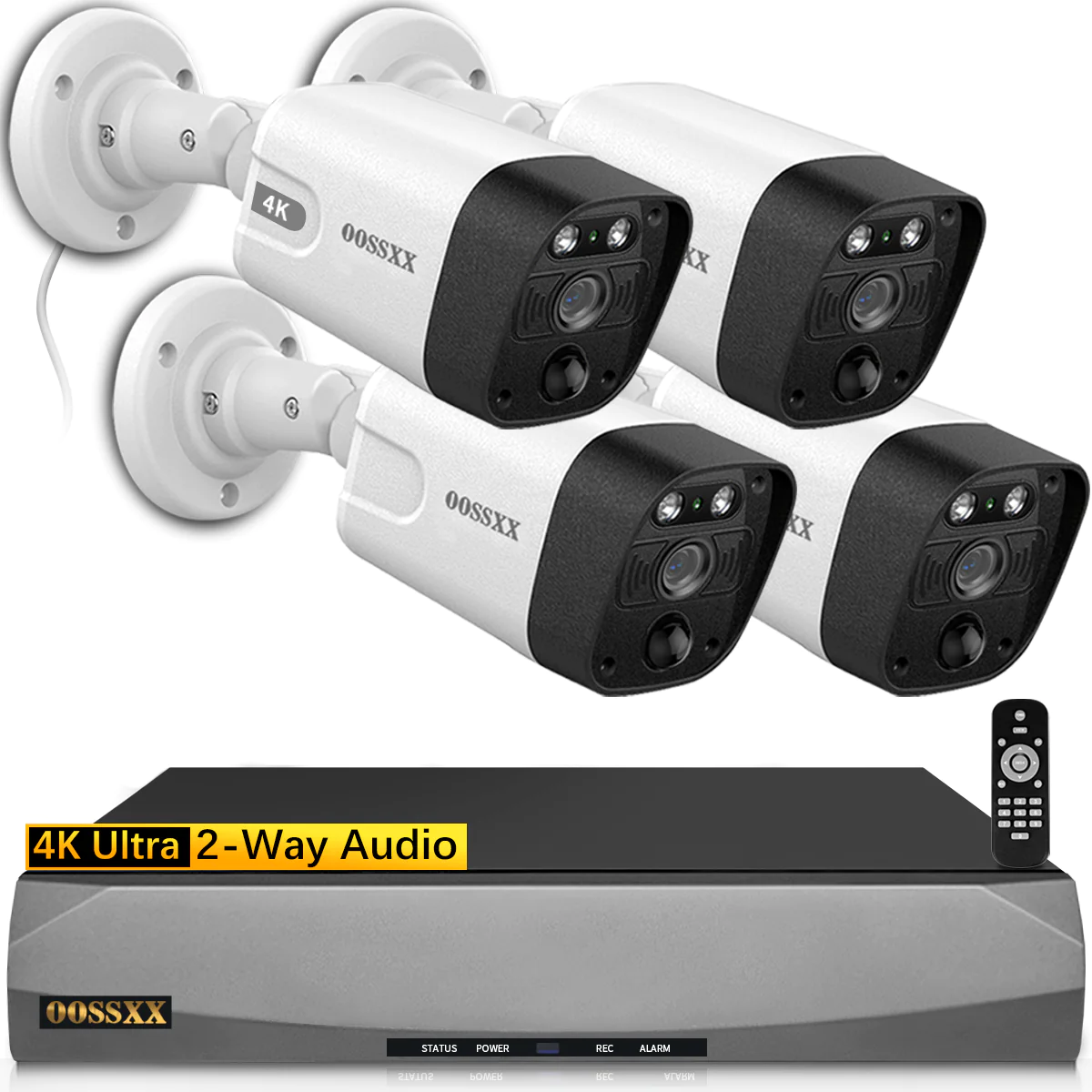 OOSSXX 4K Ultra HD Indoor/Outdoor Security Camera System, 8MP 130° Wide ...
