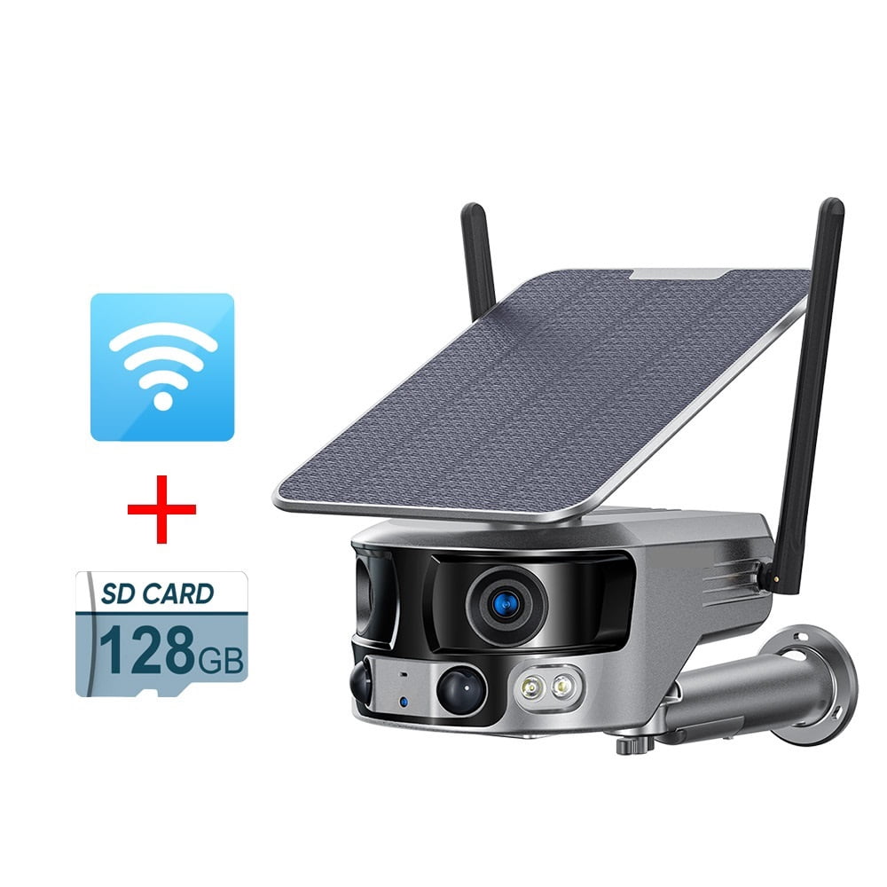 4K 8MP Dual Lens 4G Solar Camera Outdoor 180° Ultra Wide View Angle PIR ...