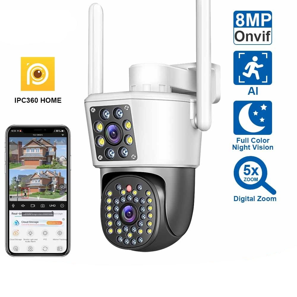 4K 8MP Dual Lens Dual Screens Wireless Camera High Definition Wifi CCTV ...