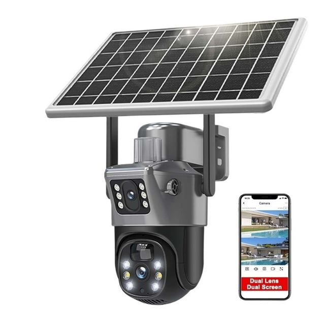 4K 8MP Dual Lens Solar Camera Outdoor Security Surveillance Cameras With Solar Panel Human ...