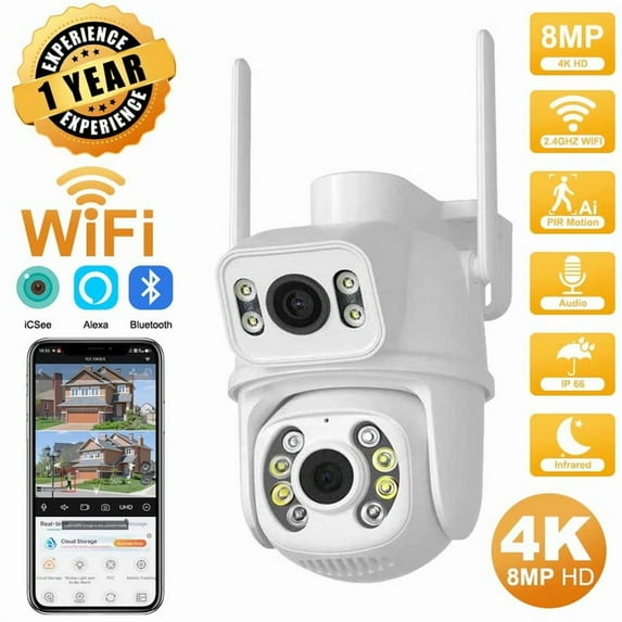 4K 8MP HD Dual Lens Outdoor Wireless Security IP Camera External Wifi ...