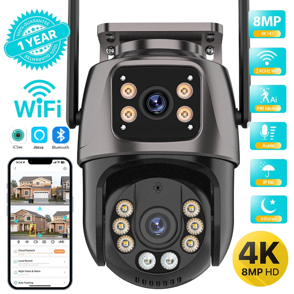 4K 8MP HD Wifi PTZ Camera Outdoor 4MP Dual Lens Dual Screen AI Auto ...