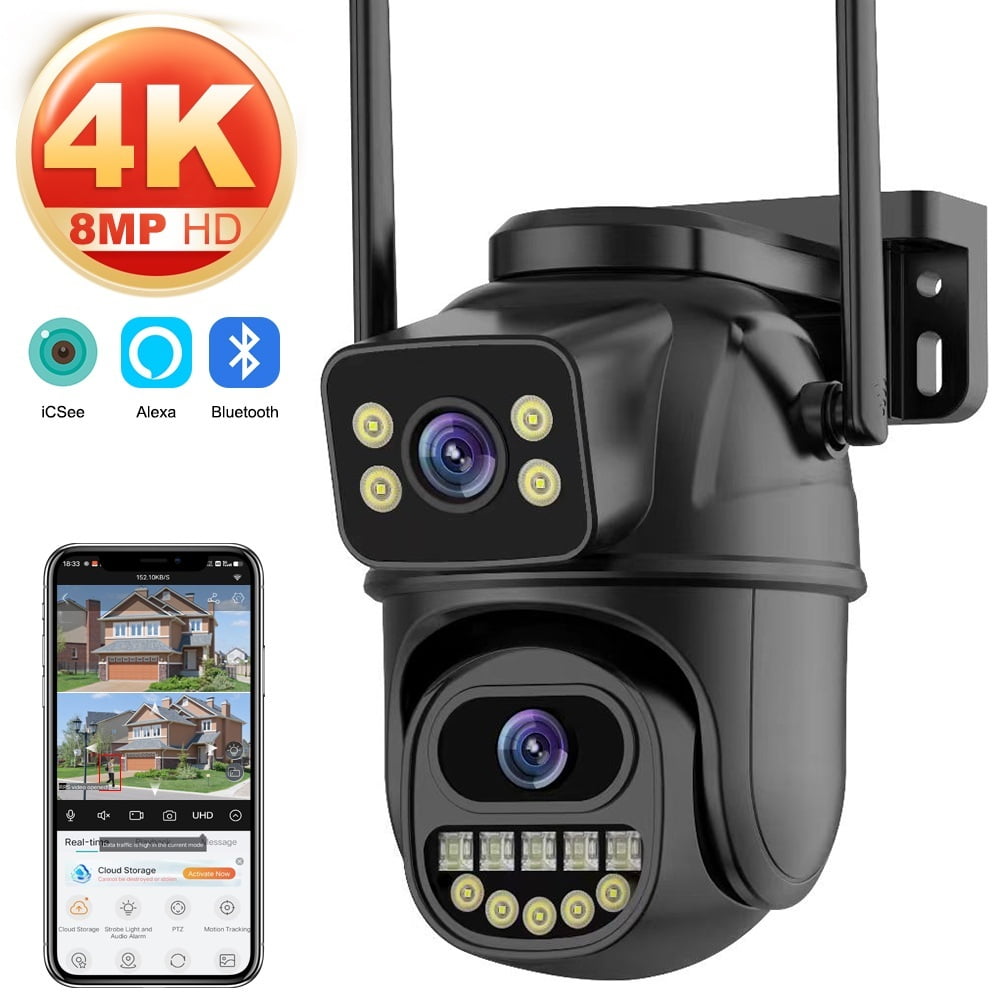 4K 8MP HD Wifi PTZ Camera Outdoor Dual Lens Dual Screen AI Auto ...