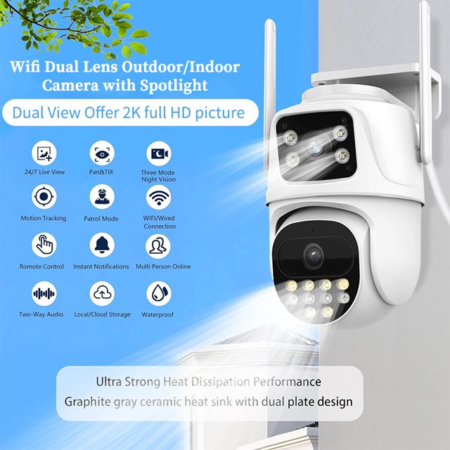 4K 8MP HD Wifi PTZ Camera Outdoor Dual Lens Dual Screen AI Auto Tracking IP iCSee Camera CCTV ...