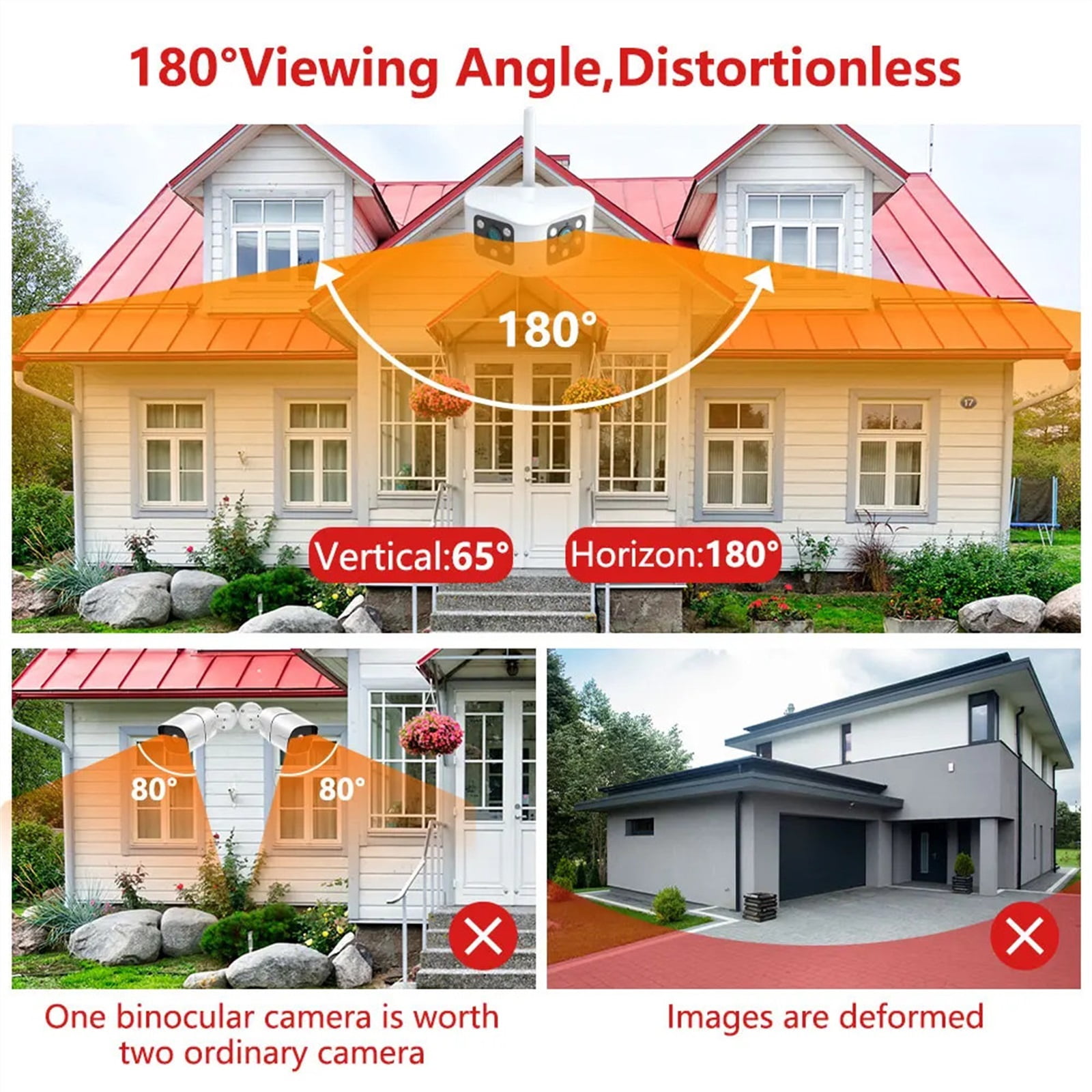 4K 8MP Outdoor 180° Ultra Wide View Angle Panoramic Camera Dual Lens IP ...