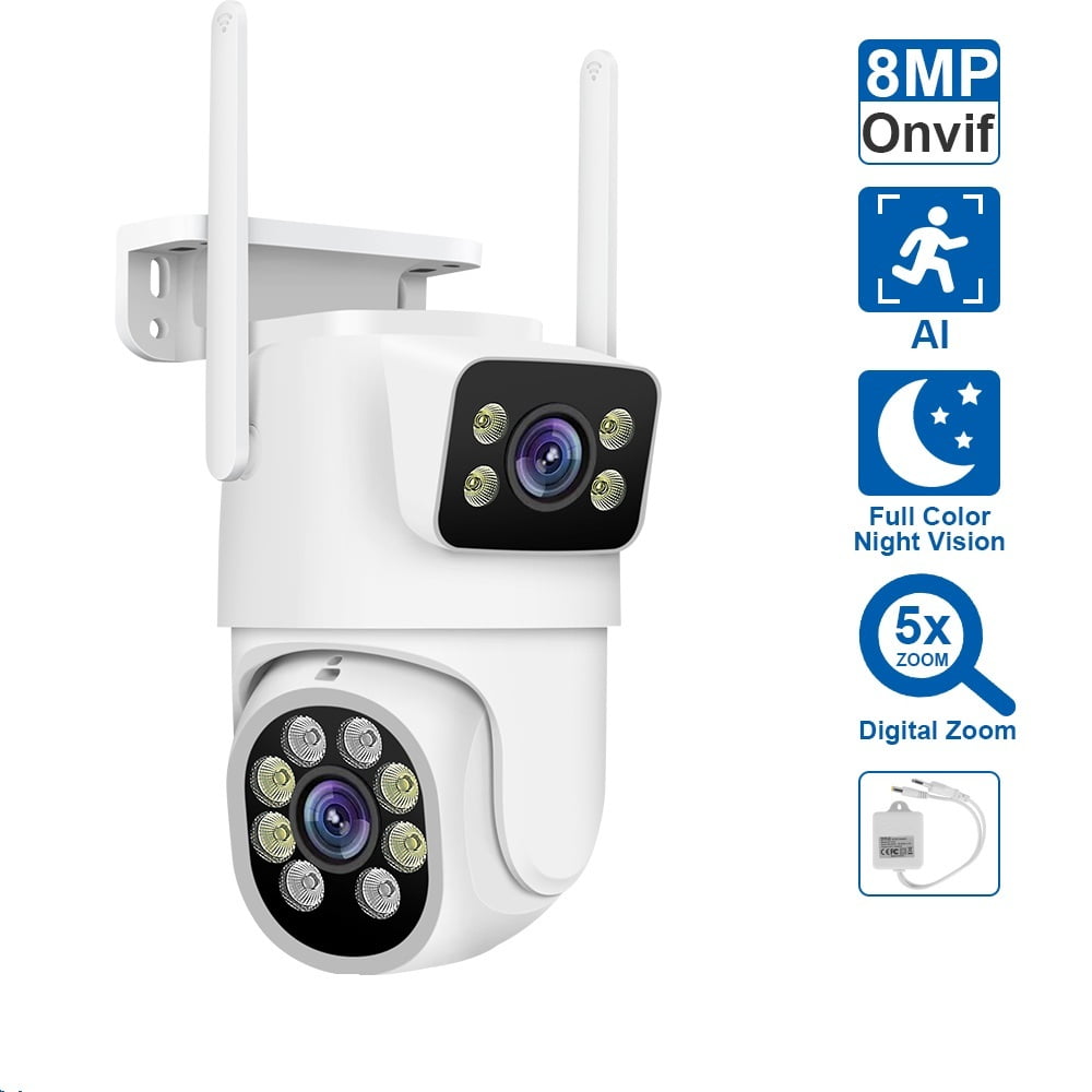 4K 8MP PTZ Dual Lens Wifi Camera Outdoor Night Vision Dual Screen Human ...