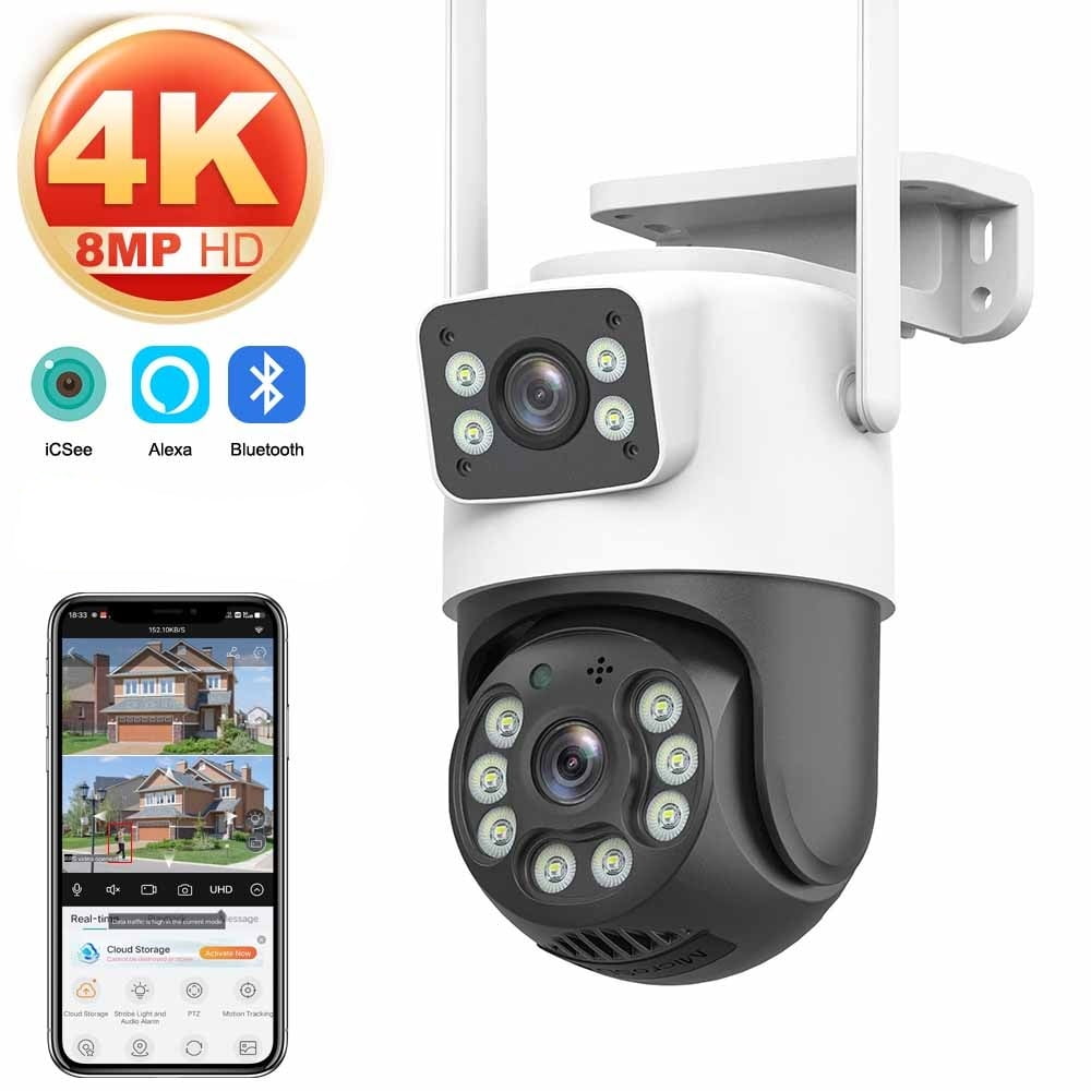 4K 8MP WiFi Surveillance Camera, Dual Lens, 4X Digital Zoom, AI Human ...