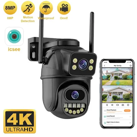 4K 8MP WiFi Surveillance Camera, Dual Lens, 4X Digital Zoom, AI Human ...