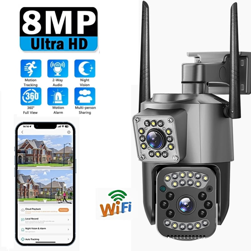 4K 8MP Wifi Surveillance Monitor Camera Dual Lens Outdoor Waterproof ...