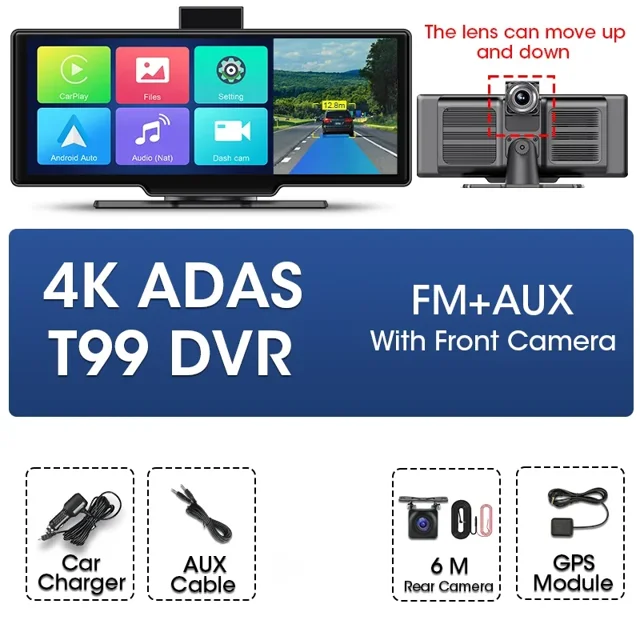 4K ADAS Dash Cam 10.26" Car DVR GPS Navigation Wireless Carplay ...