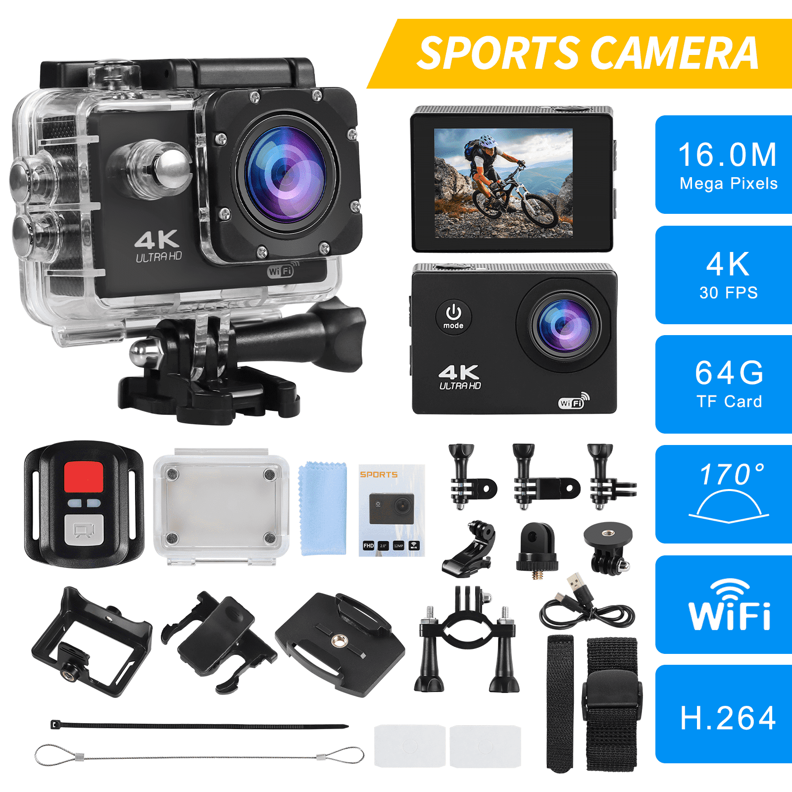 4K Action Camera Ultra HD Underwater 100FT Waterproof Action Camera 170 ...