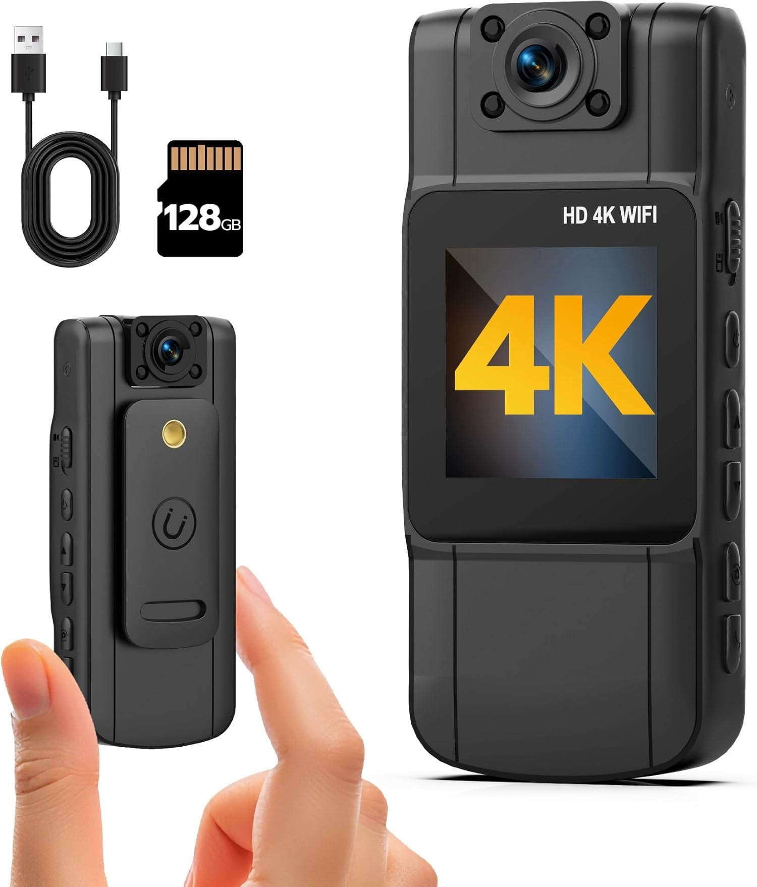 4K Camera with Audio and Video Recording, 128G Mini Wearable Cam with ...