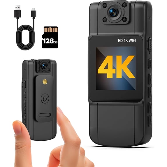 4K Camera with Audio and Video Recording, 128G Mini Wearable Cam with ...