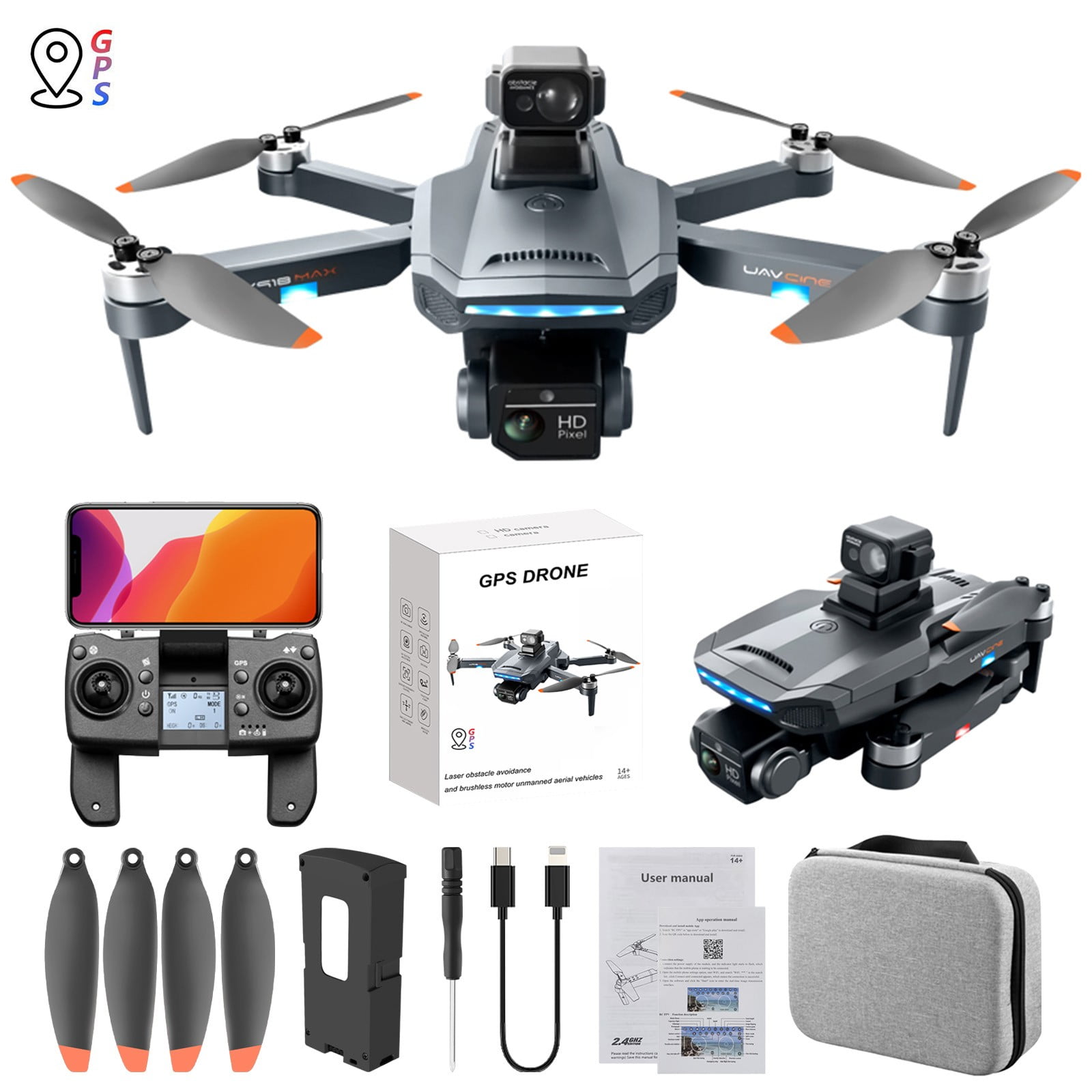 4K Camera Drone with GPS and Laser Obstacle Avoidance, RC Quadcopter ...