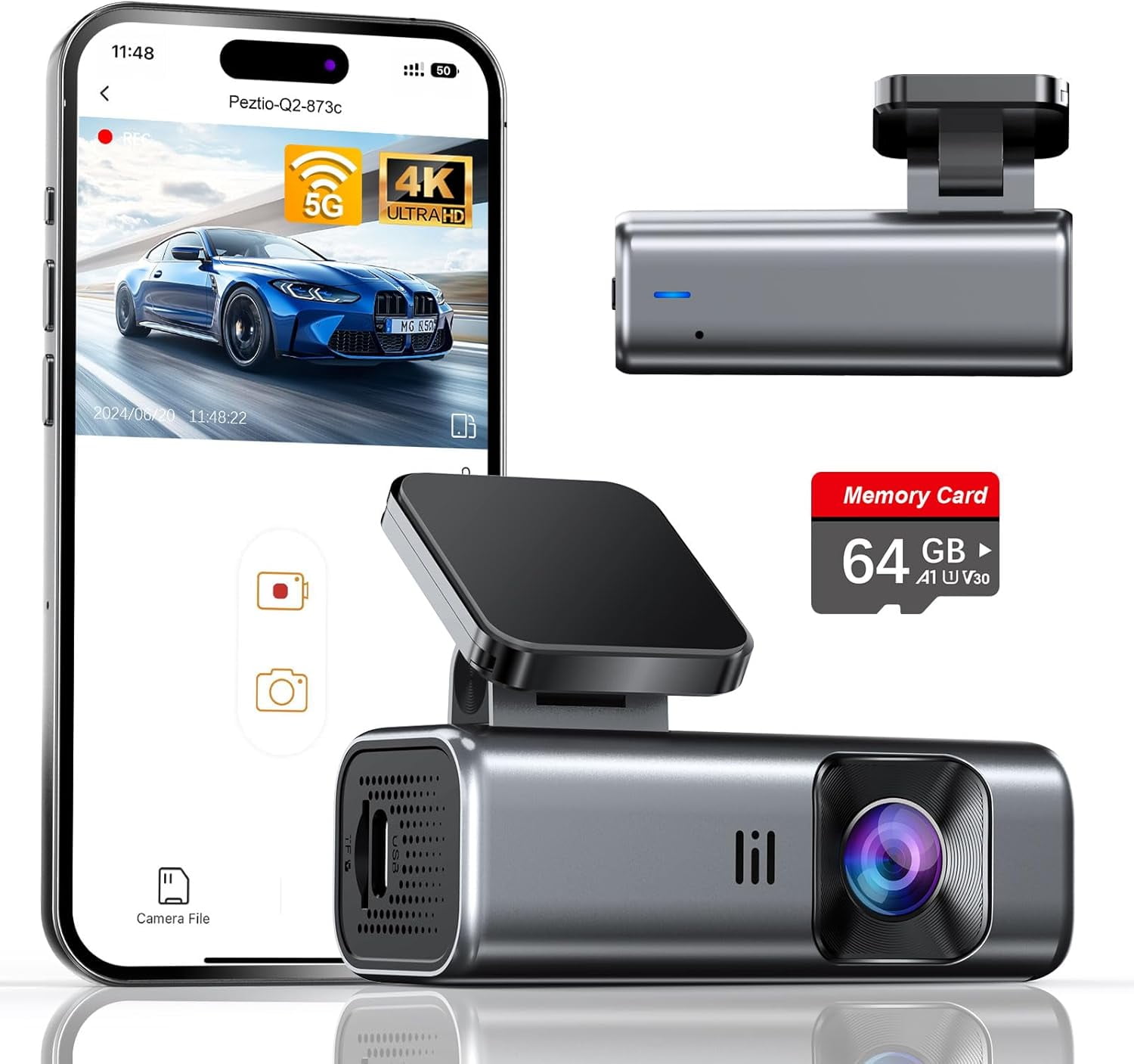 4K Dash Cam Front, Built-in 5G WiFi, 64GB Card Included, Dash Camera ...