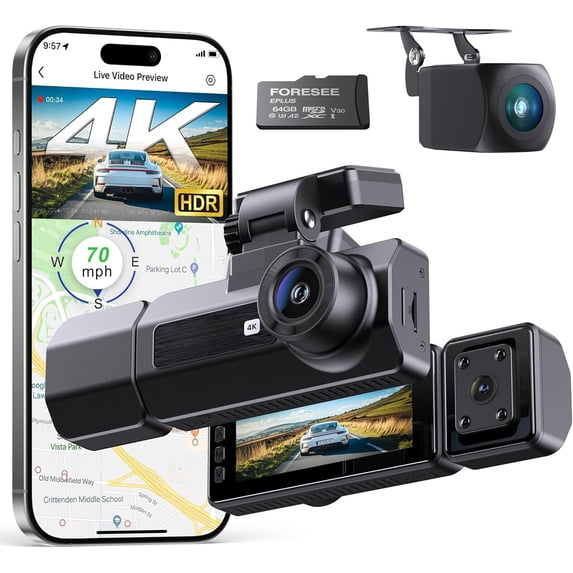 4K Dash Cam Front and Rear, 3 Dash Camera with IMX335 Night Vision ...