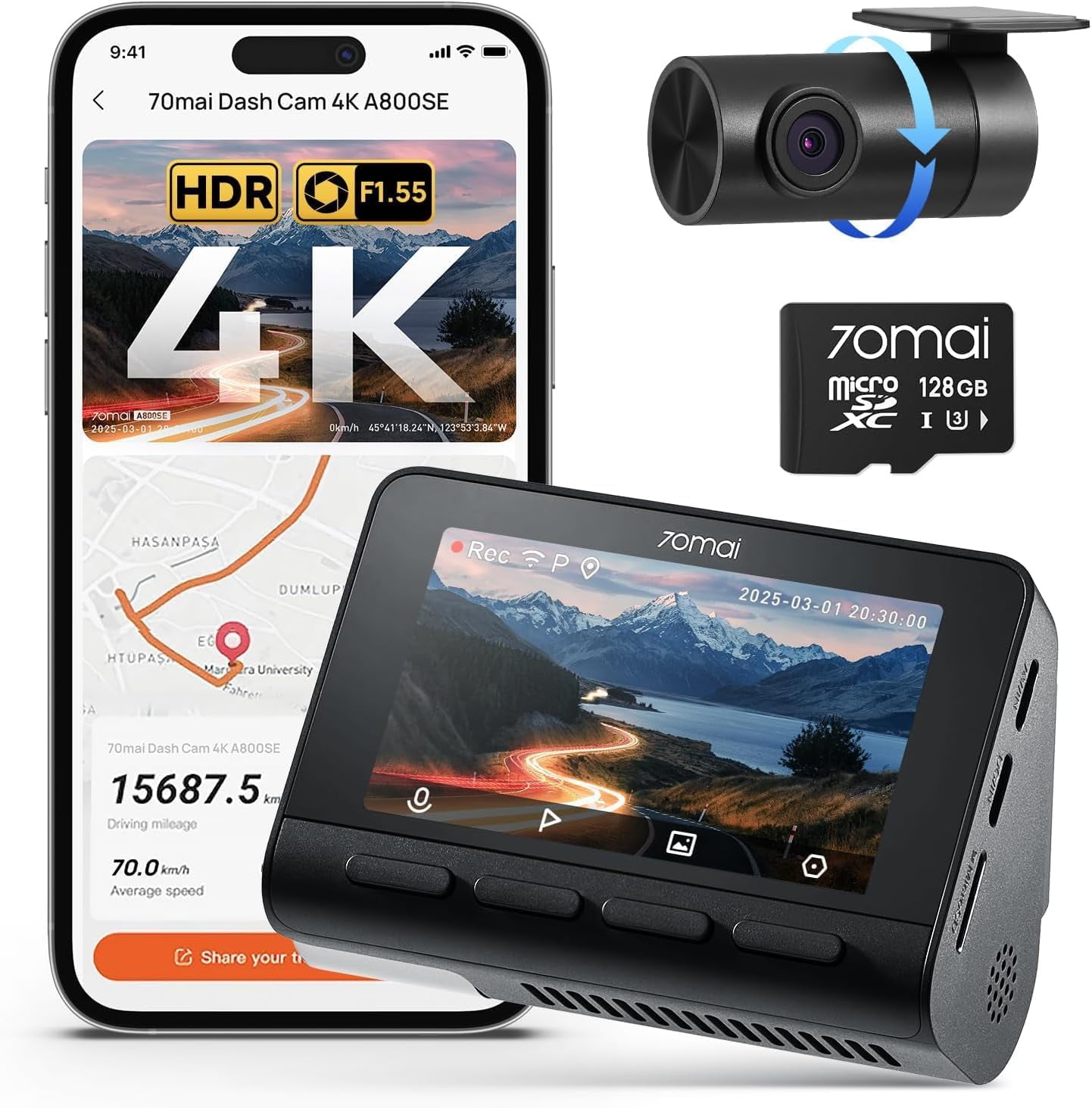 4K Dash Cam Front and Rear, Built in Wi-Fi 6 & GPS Car Camera, Super ...