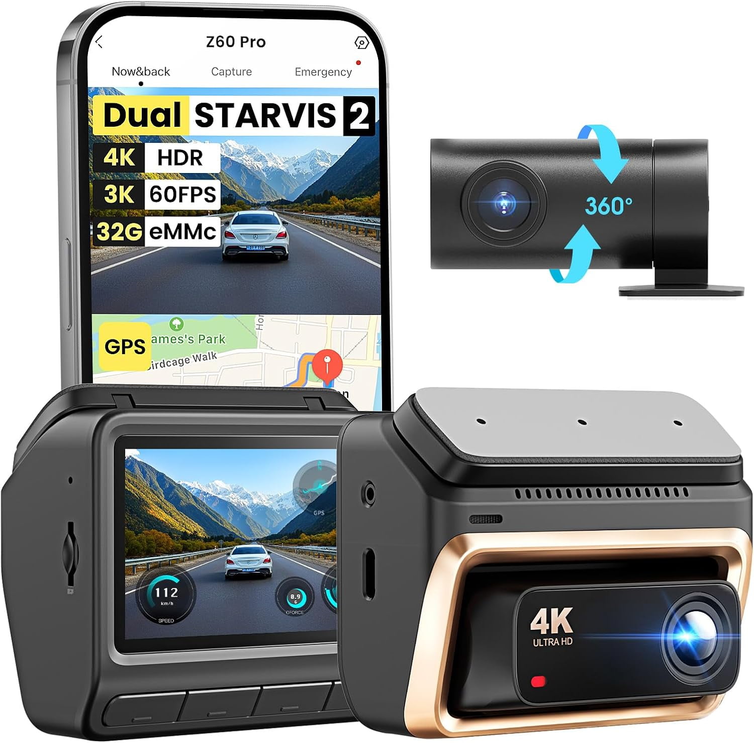 4K Dash Cam Front and Rear, Dual STARVIS 2 IMX678 IMX662 Dashcam,4K ...