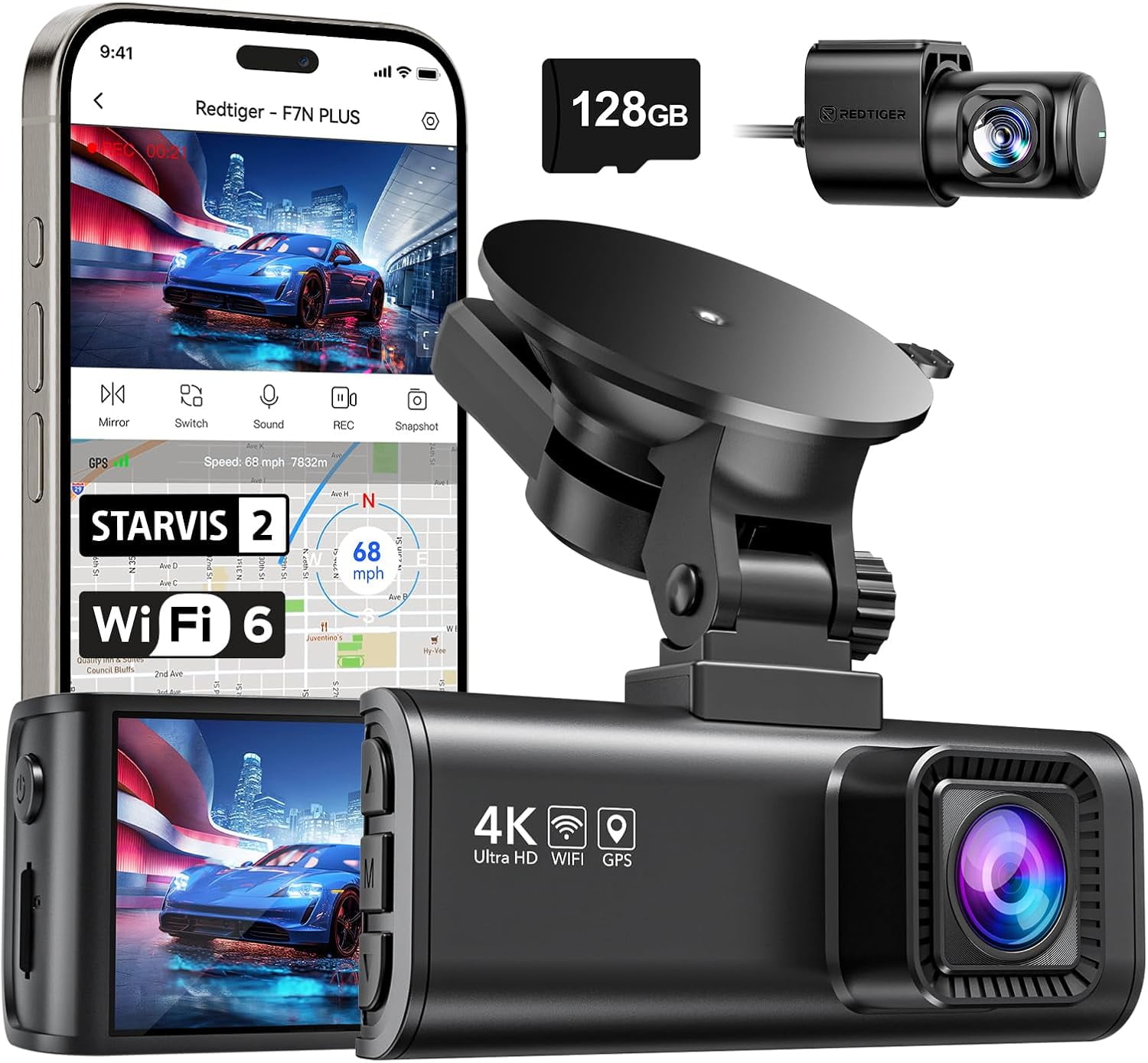 4K Dash Cam Front Rear, STARVIS 2 Sensor, Free Card Included, 5.8GHz ...