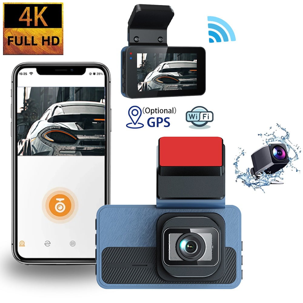 4K Dash Cam Front and Rear with WiFi and Optional GPS, 2 Channel Car ...