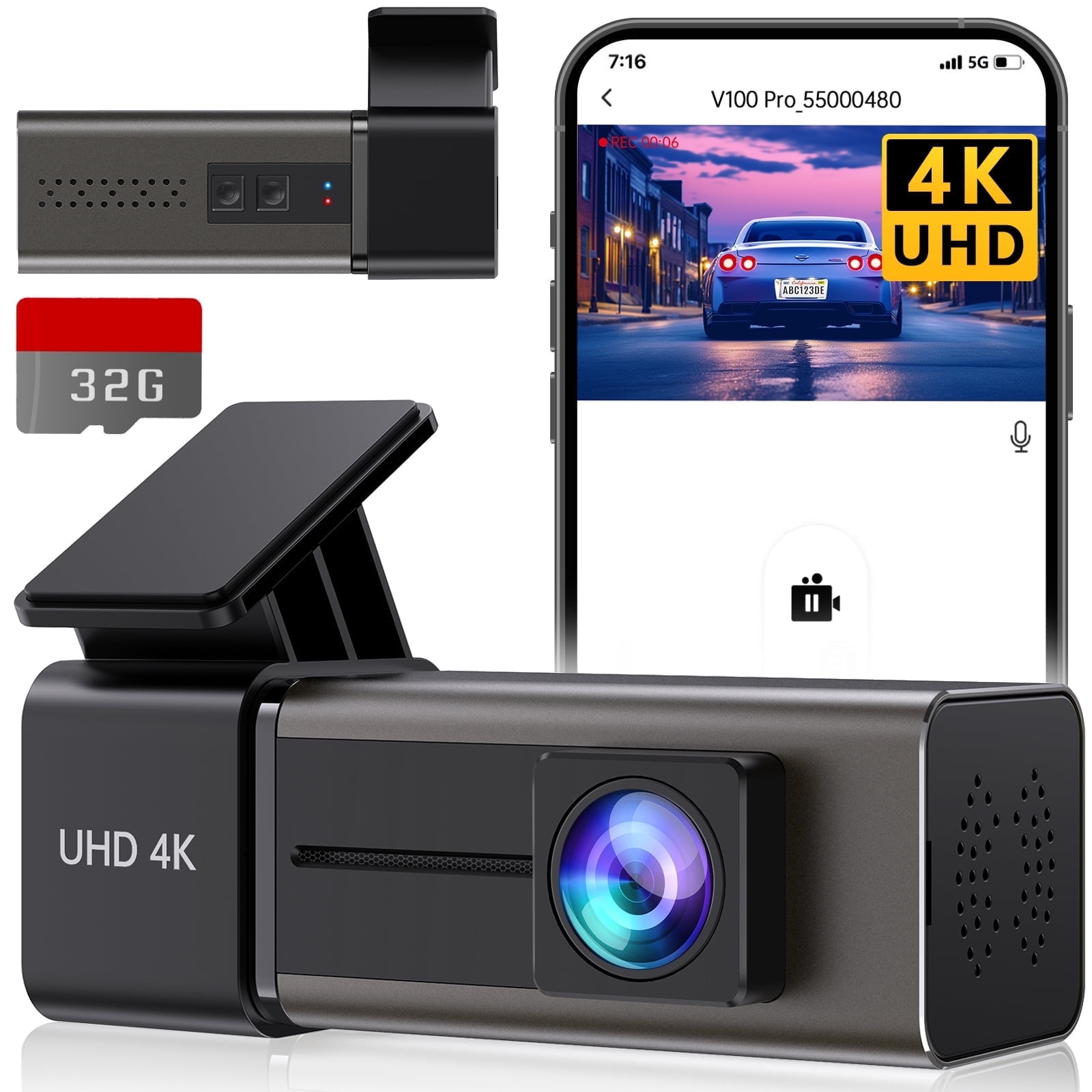 UDH 4K WiFi Dash Camera for Cars, Mini Dash Cam with App, 3820*2160P ...