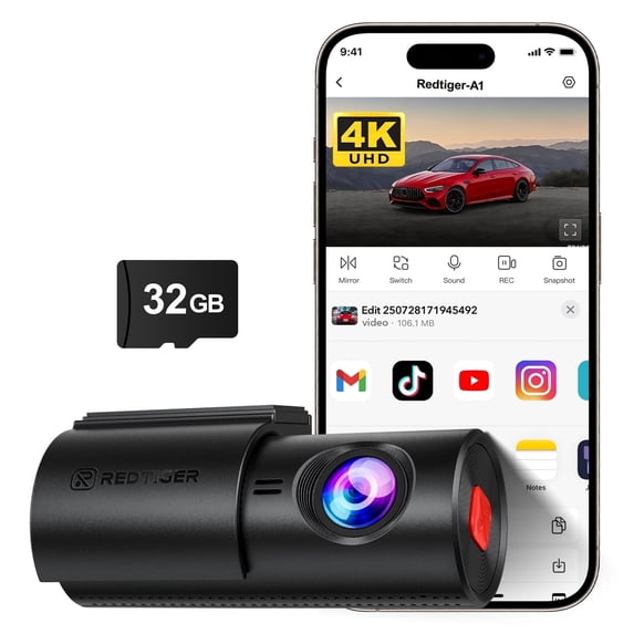 REDTIGER 4K Dash Cam with WiFi & APP Control, Compact Mini Car Camera ...