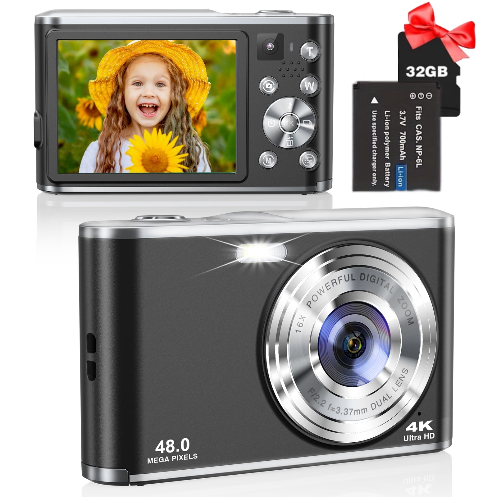 4K Digital Camera,48 MP Auto Focus Camera Selfie with Front and Rear ...