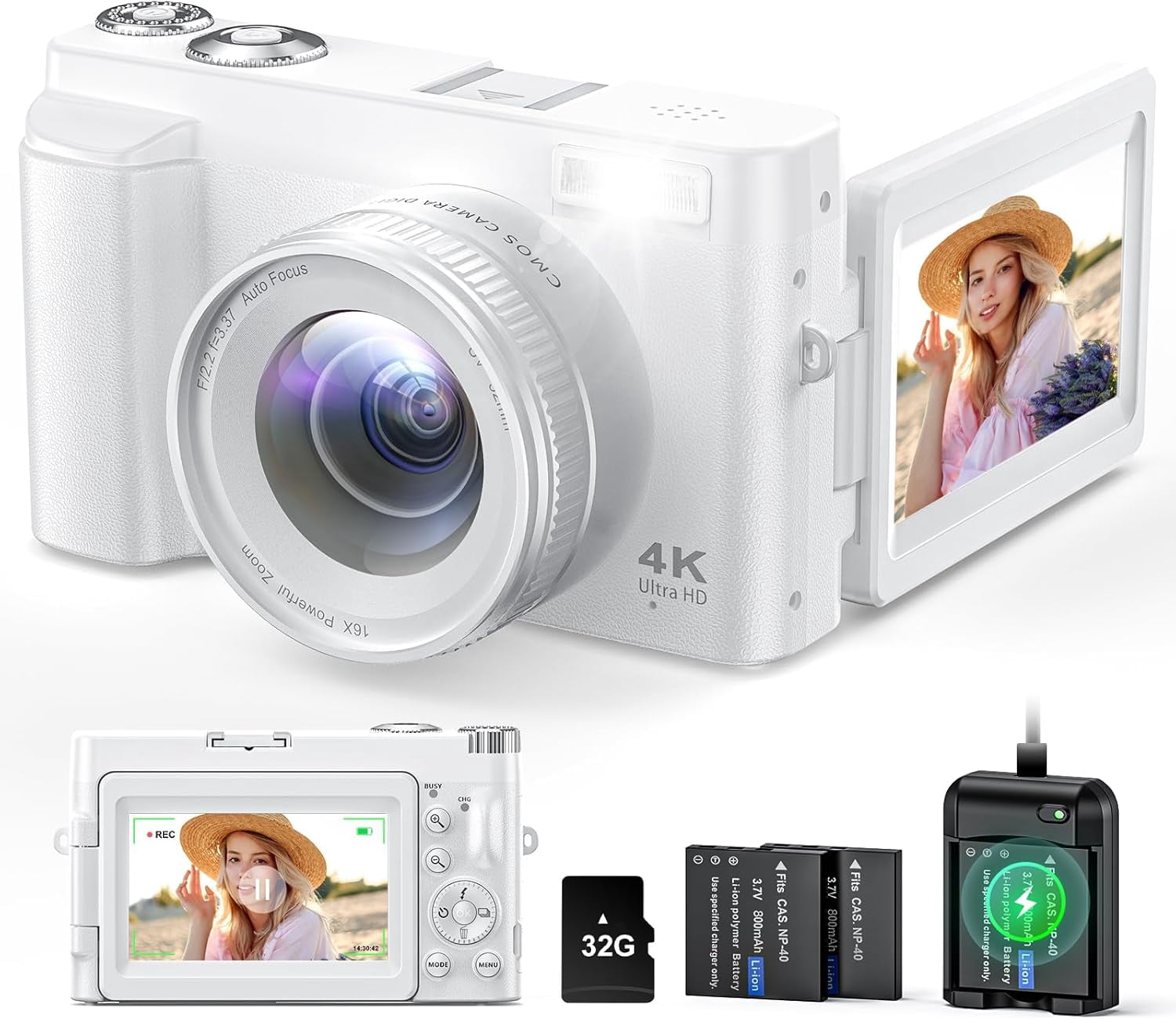 4K Digital Camera, 48MP Autofocus Anti-Shake Vlogging Camera for ...