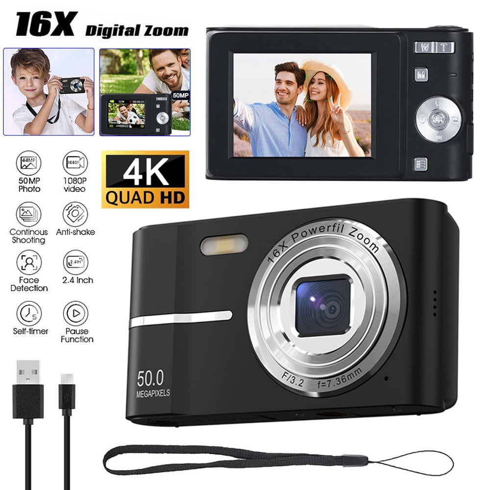 4K Digital Camera 50MP 16X Digital Zoom Camera 2.4-inch IPS Screen Face ...