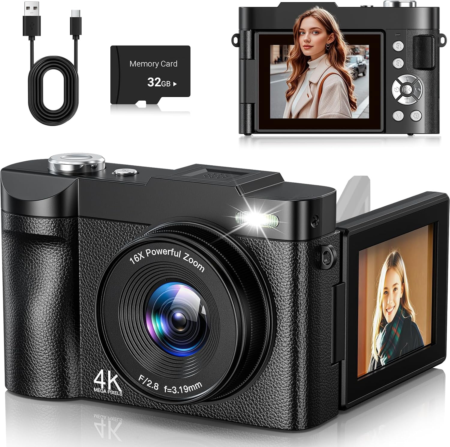 4K Digital Camera 50MP Autofocus Vlogging Camera for YouTube with 2.8 ...