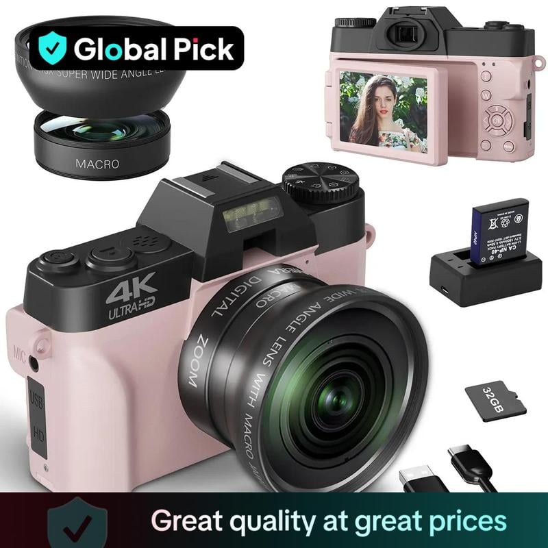 4K Digital Camera, 56MP Professional Camera with 180° Flip Screen ...
