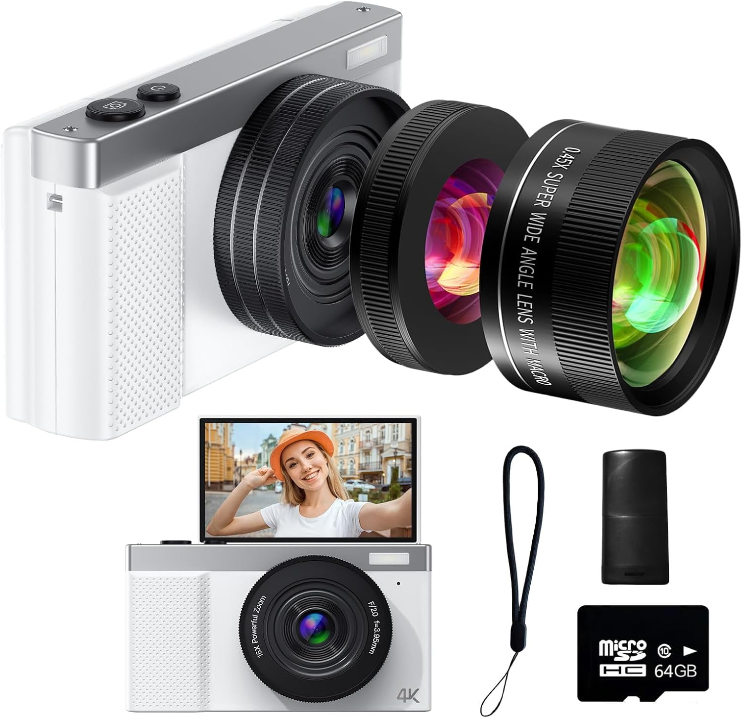 4K Digital Camera, 64MP Vlogging Camera for Photography with 3'' 180 ...
