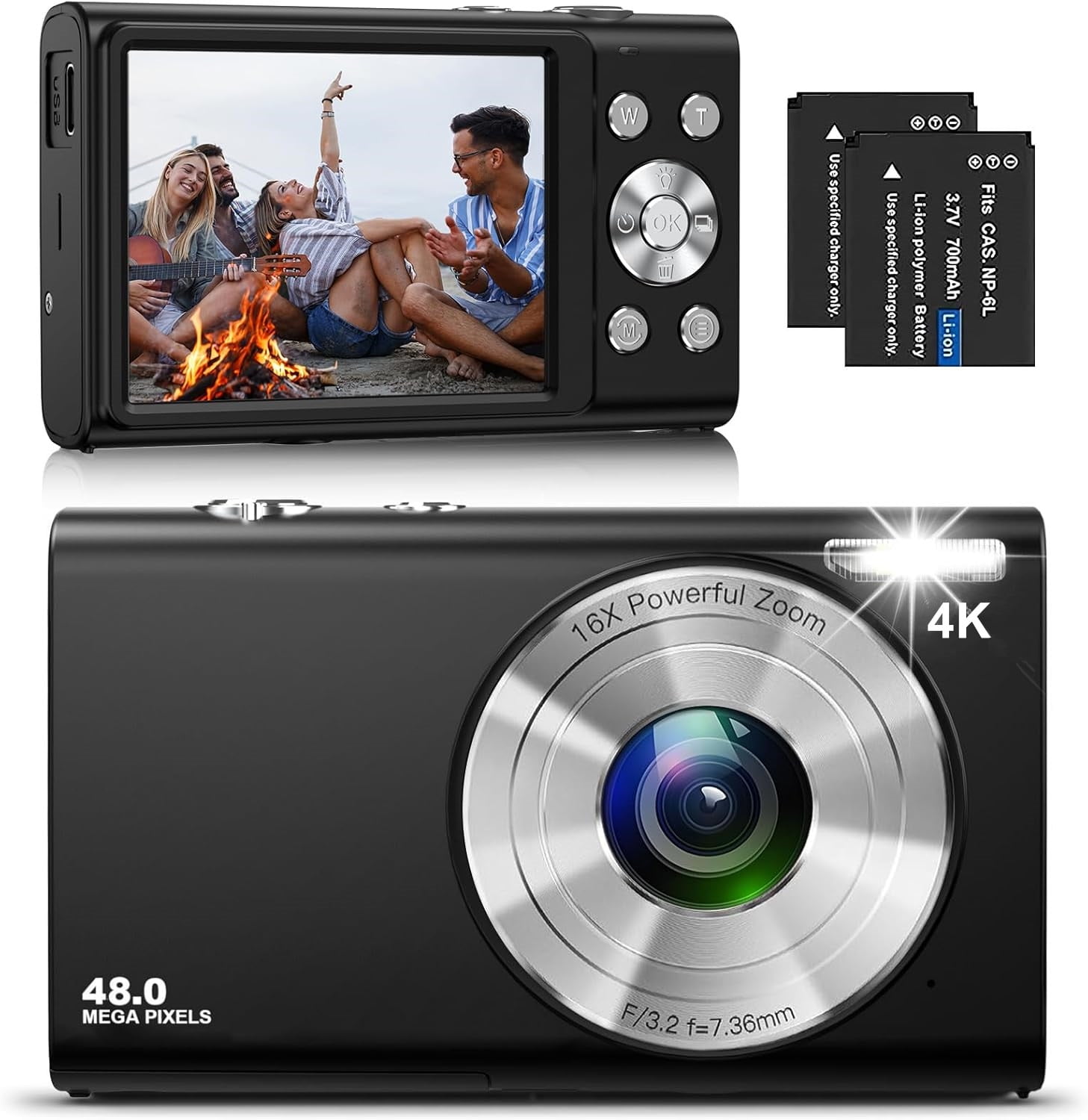 4K Handheld Digital Camera 48MP, 16X Zoom, Portable, for Kids, Teens ...