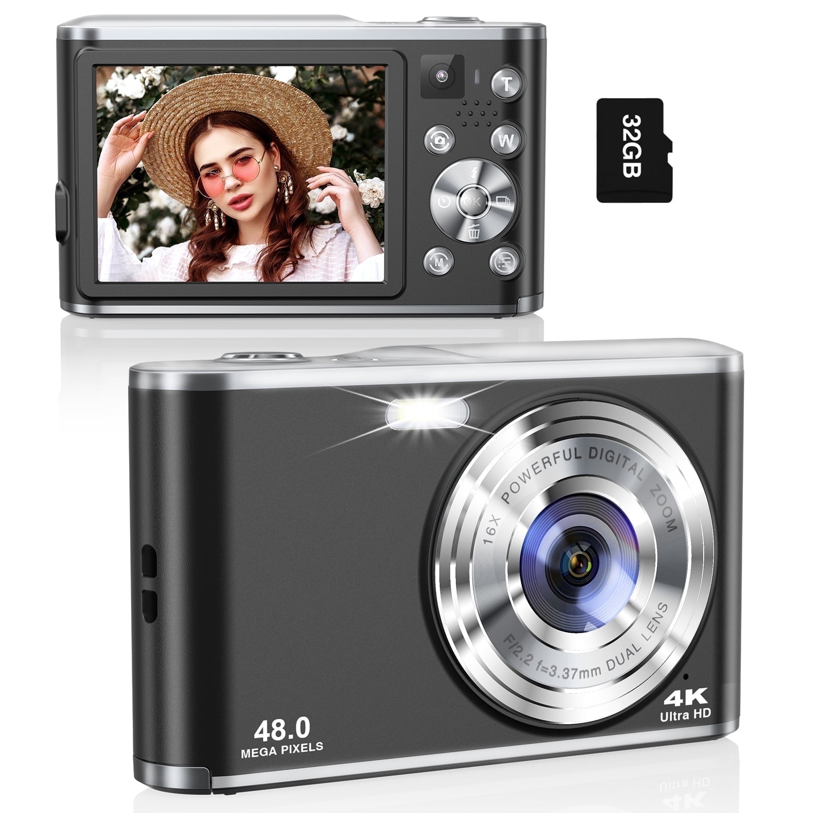 48MP 4K Digital Camera with Autofocus & 16X Zoom - Dual Lens Compact ...