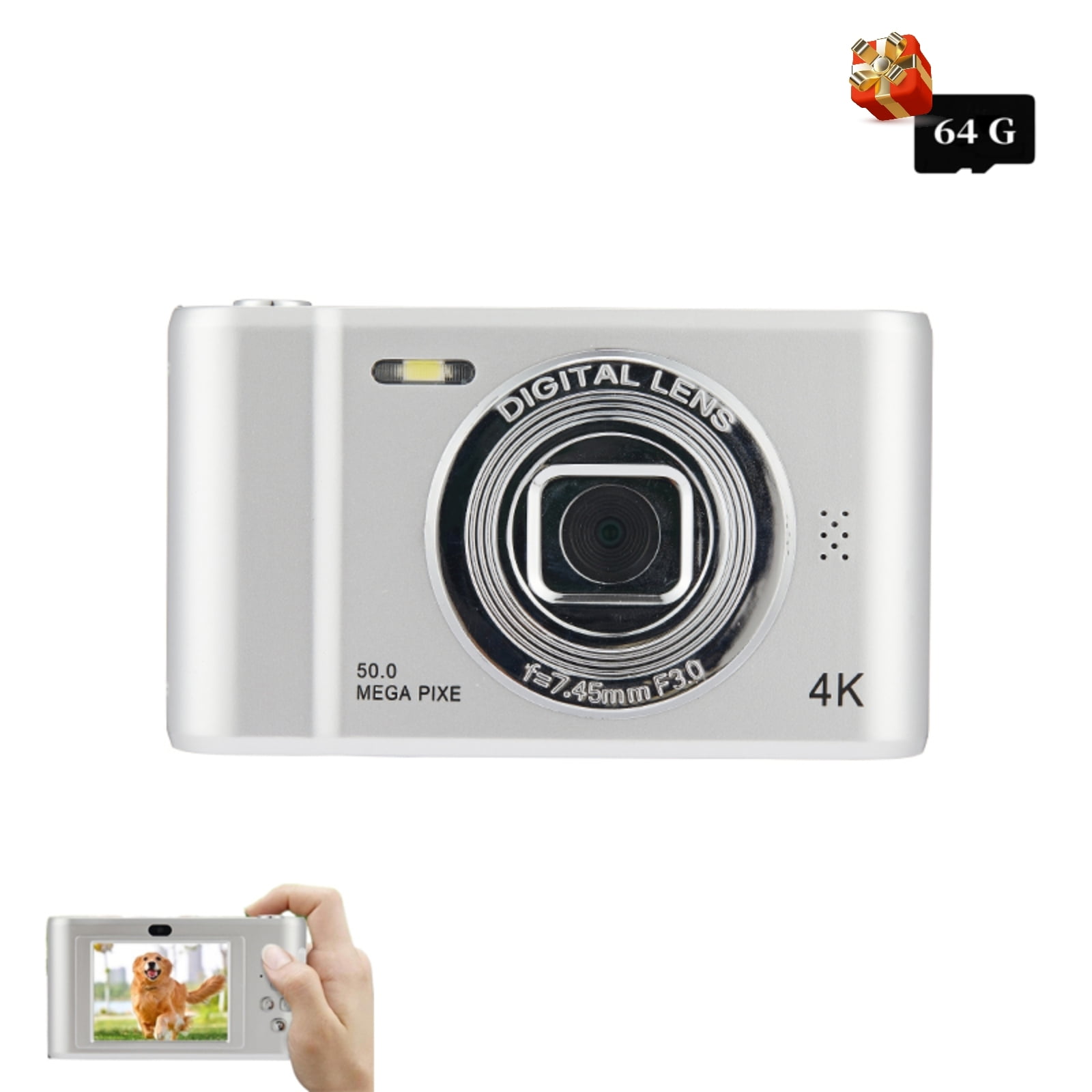 4K Digital Camera, Autofocus 50MP Camera with 64G Card, Digital Point and Shoot Camera with 16X ...