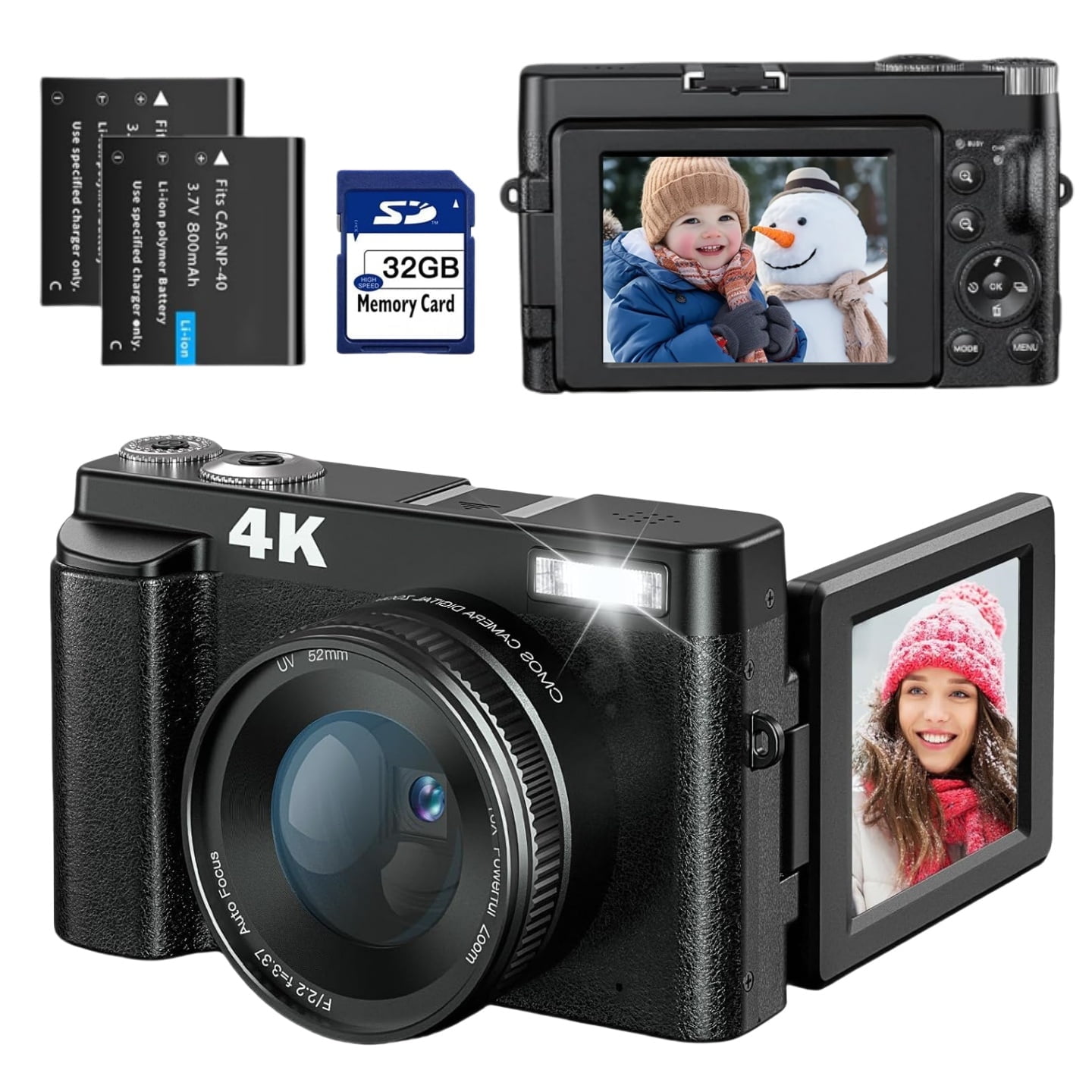 4K Digital Camera Autofocus & Anti-Shake 48MP Vlogging Camera with SD ...