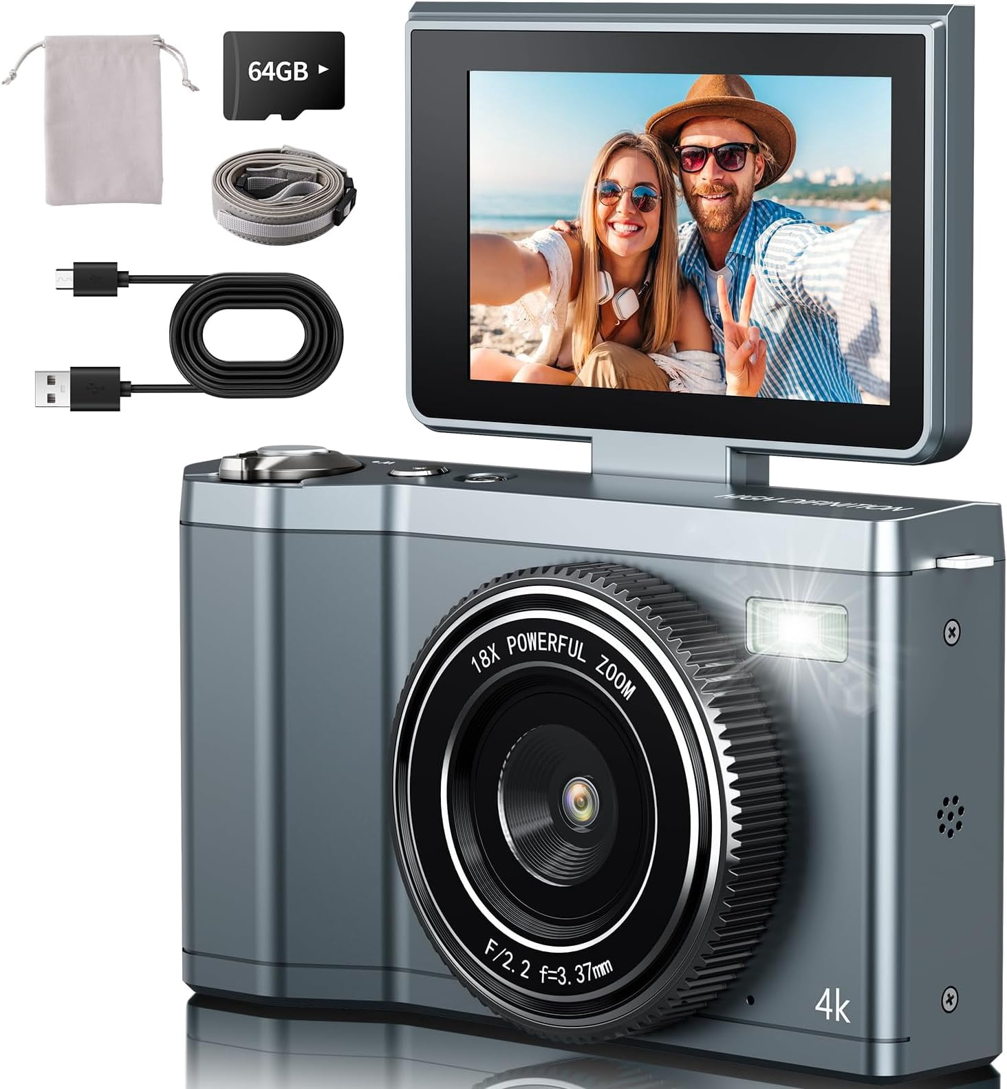 4K Digital Camera for Photography 64GB Sd Card 64MP Autofocus Anti ...