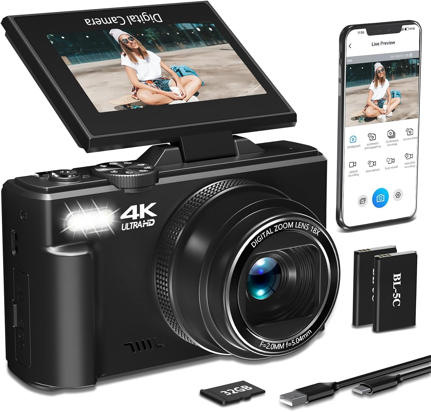 4K Digital Camera for Photography, 64MP Vlogging Camera for YouTube ...