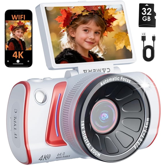 4K Digital Camera for Photography, 64MP WiFi Vlogging Camera with 3 ...