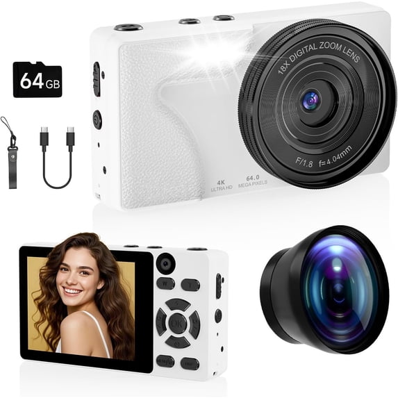 4K Digital Camera for Photography Autofocus,18X Zoom, 64MP Portable ...