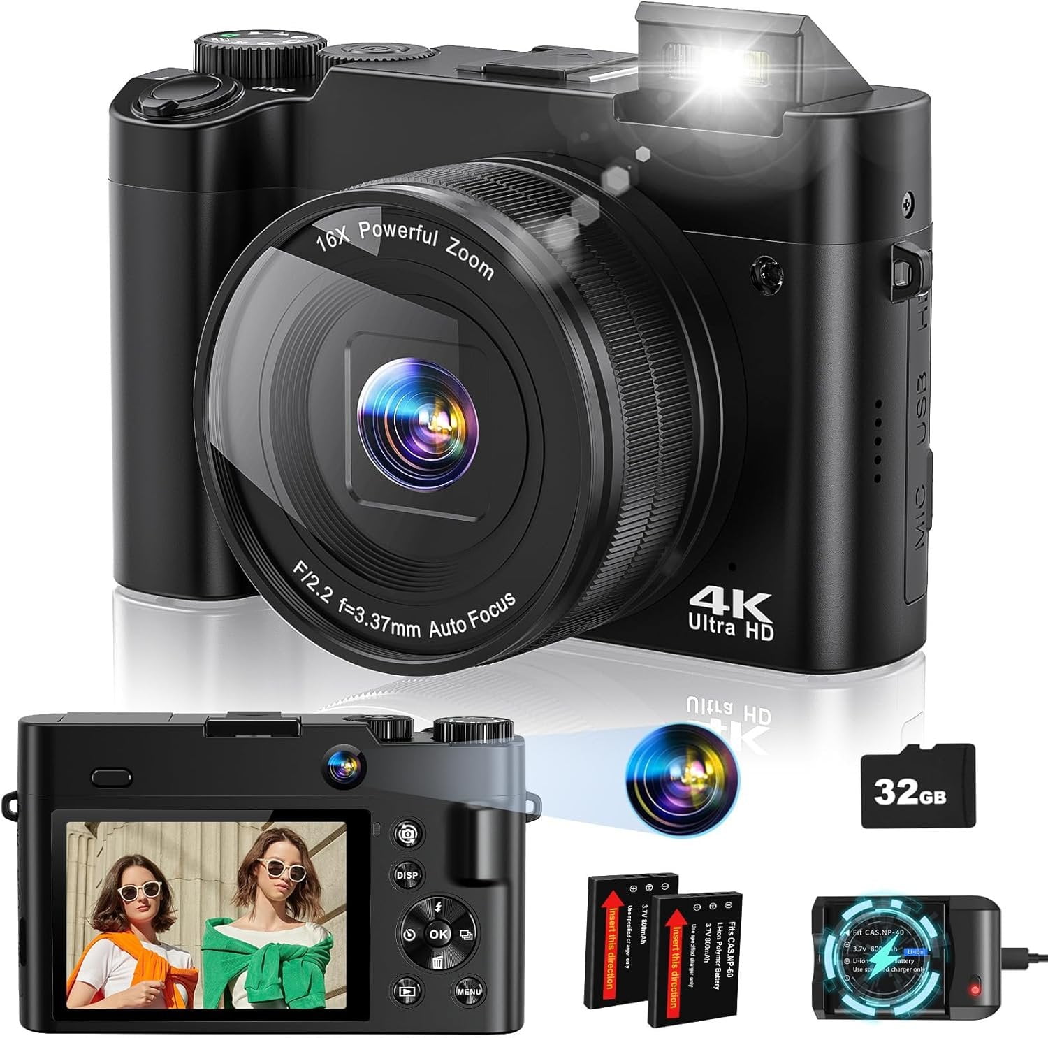 4K Digital Camera for Photography Autofocus, 64MP Dual-Lens Vlogging ...