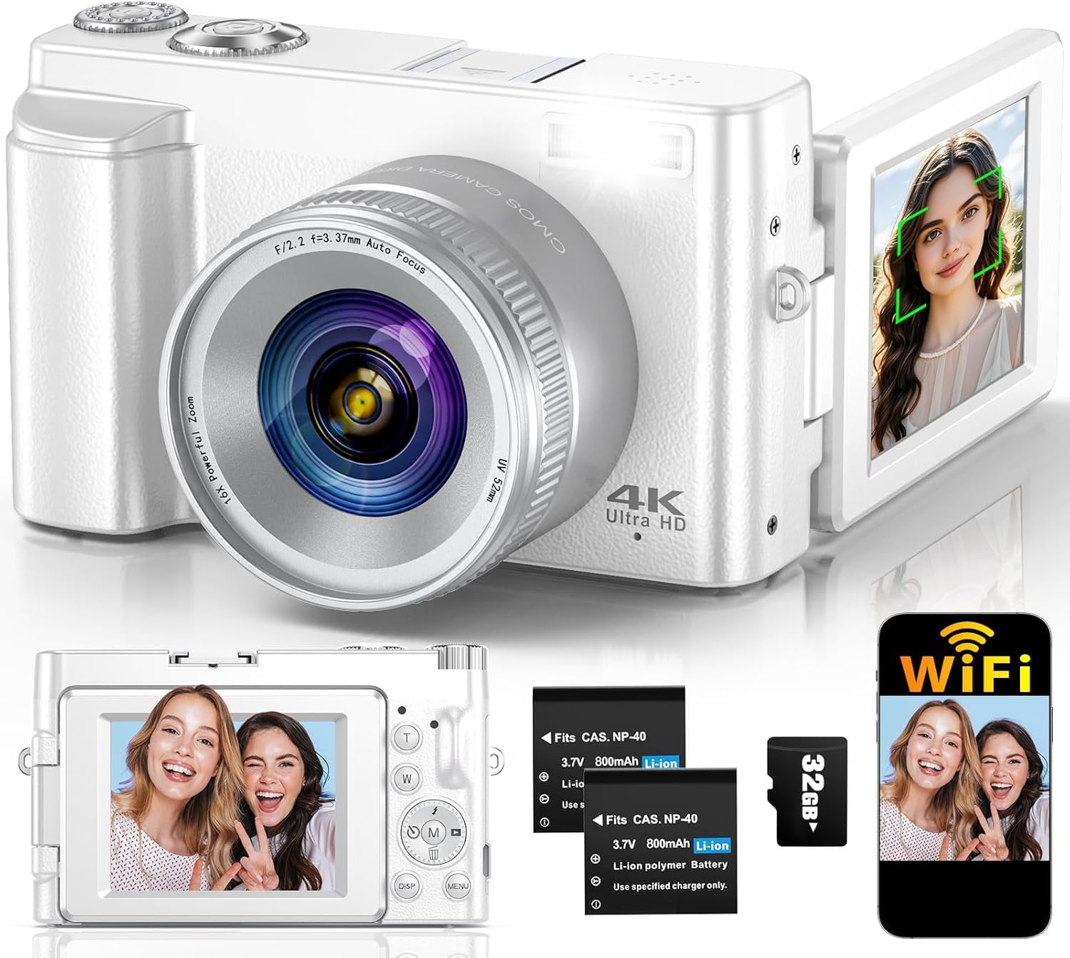 4K Digital Camera for Photography Autofocus, 64MP WiFi Vlogging Camera ...