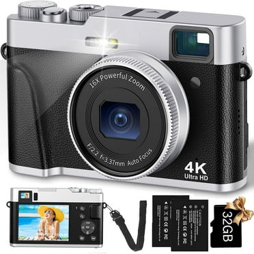 4K 48MP Vlogging Camera with Autofocus, 16X Zoom, Compact Video Camera, Includes 32GB SD Card ...